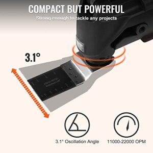 VEVOR Oscillating Tool 2.5A, 11000-22000 OPM 6 Variable Speeds Corded Oscillating Multi Tool with 3.1° Oscillating Angle, LED Light, 16PCS Saw Accessories & BMC Case for Cutting, Sanding, Grinding