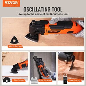 VEVOR Oscillating Tool 2.5A, 11000-22000 OPM 6 Variable Speeds Corded Oscillating Multi Tool with 3.1° Oscillating Angle, LED Light, 16PCS Saw Accessories & BMC Case for Cutting, Sanding, Grinding