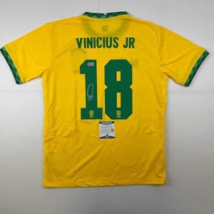 autographed/signed vini vinicius jr. #18 brazil yellow soccer jersey beckett bas coa