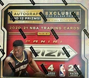 2020-21 panini prizm nba basketball factory sealed retail 24 pack box 1 auto autographed card per box on average. 12 prizm parallels cards per box on average. chase rare autos and parallel rookie cards of lamelo ball, anthony edwards, tyrese haliburton, w