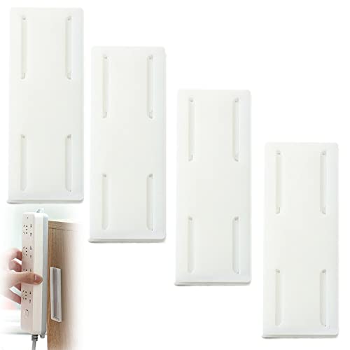 4pcs Adhesive Punch-Free Socket Holder,Self-Adhesive Desktop Socket Fixer,Cable Management Punch Free Surge Protector, Desktop Mountable Plug-in Socket Fixer Bracket Stand (White -4PCS)