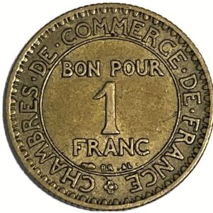 1920-1927 1 Franc Third French Republic Coin. With Seated God Of Mercury Design. 1 Franc Graded By Seller. Circulated Condition.