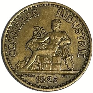 1920-1927 1 Franc Third French Republic Coin. With Seated God Of Mercury Design. 1 Franc Graded By Seller. Circulated Condition.