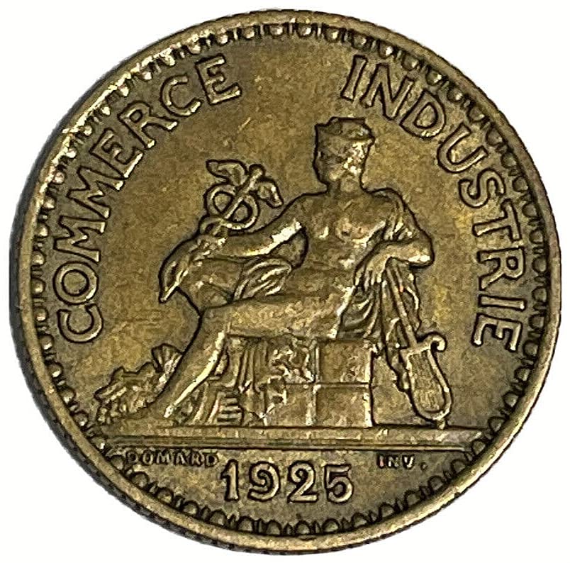 1920-1927 1 Franc Third French Republic Coin. With Seated God Of Mercury Design. 1 Franc Graded By Seller. Circulated Condition.