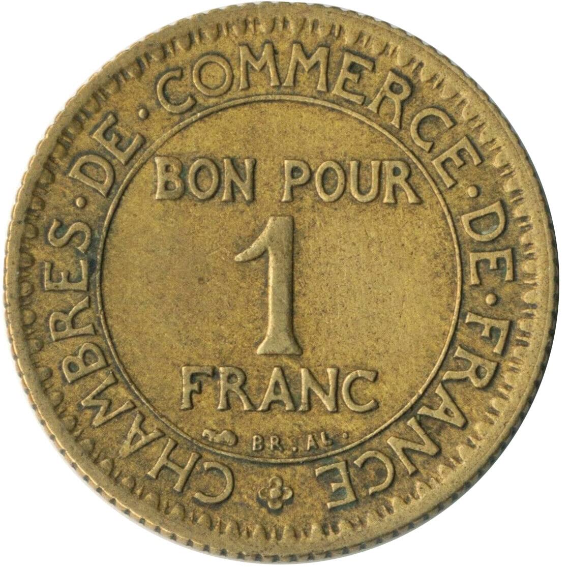 1920-1927 1 Franc Third French Republic Coin. With Seated God Of Mercury Design. 1 Franc Graded By Seller. Circulated Condition.