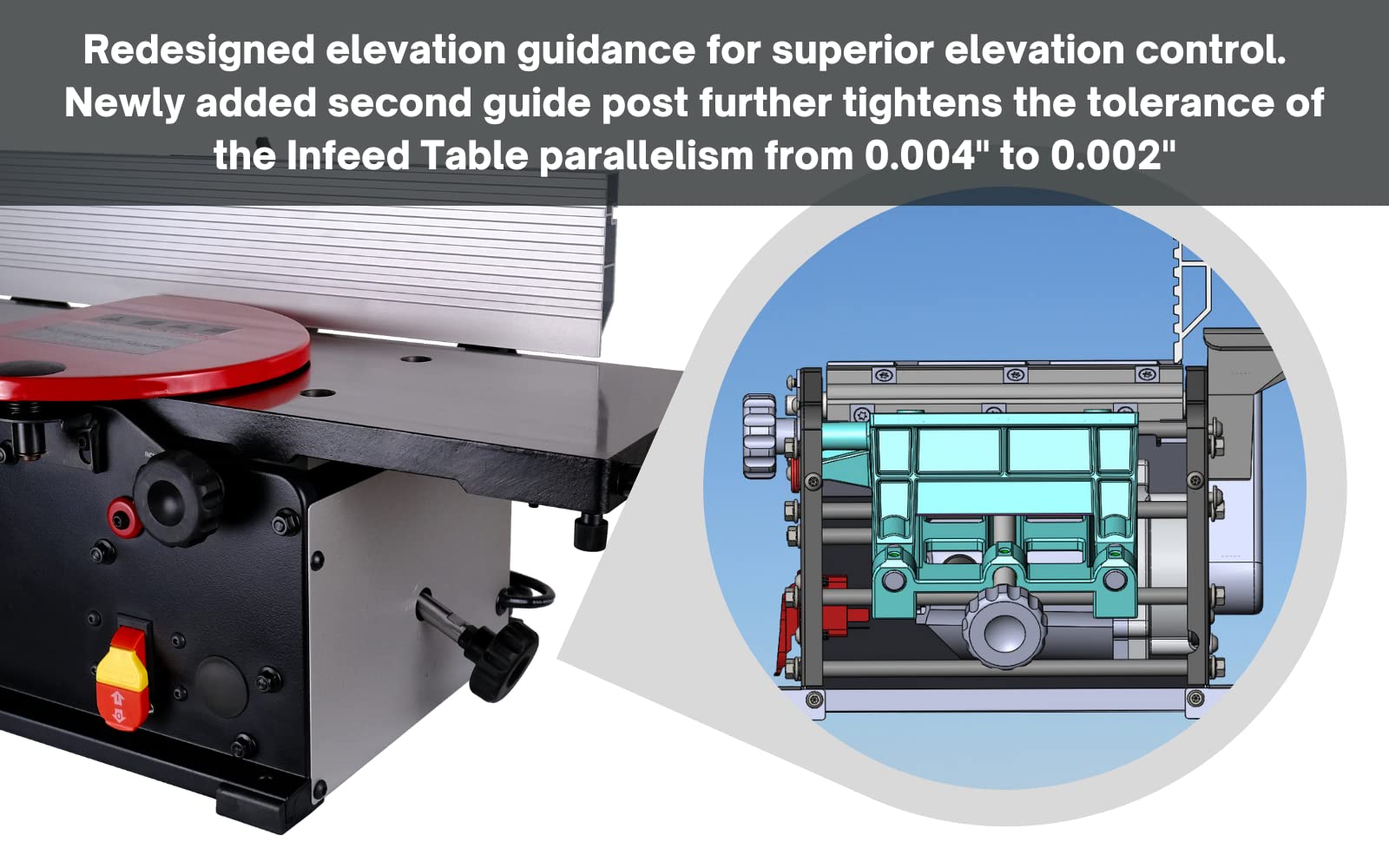 Cutech 40180HI 8-Inch Spiral Cutterhead Benchtop Jointer with Cast Iron Tables, 16 Tungsten Carbide Inserts, Extra Long 24" Fence and Additional Fence Brackets