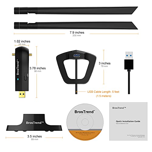 BrosTrend 1200Mbps Long Range USB WiFi Adapter for PC Desktop Laptop of Windows 11/10/8.1/8/7 and BrosTrend Linux USB WiFi Adapter 1200Mbps Supports Ubuntu, Mint, Kali, Debian, Kubuntu, Mate