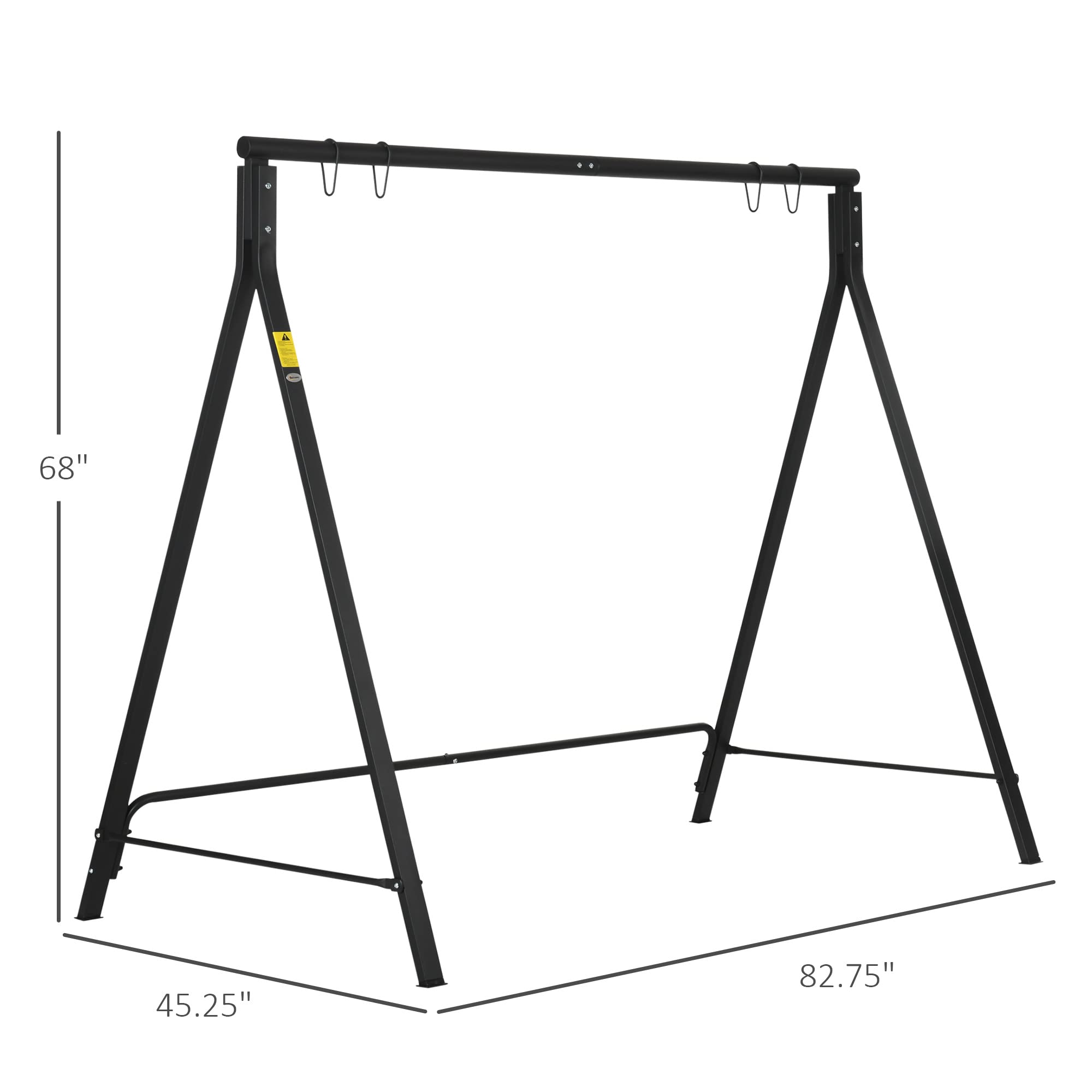 Outsunny Metal Porch Swing Stand, Heavy Duty Swing Frame, Hanging Chair Stand Only, 660 LBS Weight Capacity, for Backyard, Patio, Lawn, Playground, Black