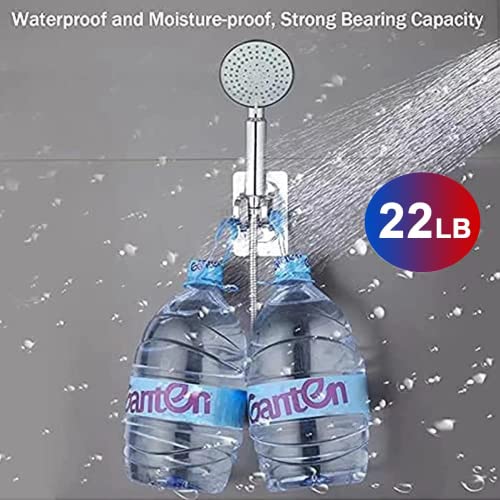 Liccyy Adhesive Shower Head Holder with Wall Shelves, Strong Self Adhesive Adjustable Waterproof Multifunction Handheld Shower Wand Holder Bracket with 3 Hanger Hooks,Wall Mount,No Drilling, Silver