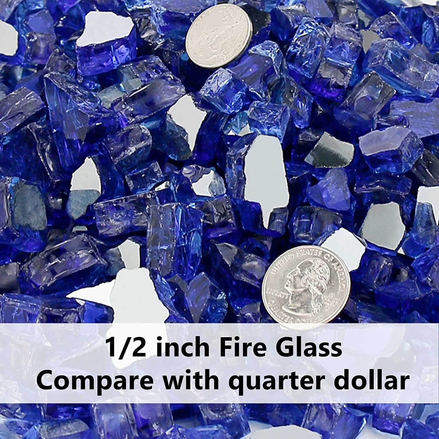 Grisun Cobalt Blue Fire Glass for Fire Pit - 1/2 Inch 10 Pounds and Rectangle Fire Pit Glass Wind Guard - 41.5 x 11.5 x 6 inch