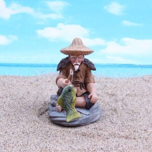 Mini Fisherman Figurines Miniature Resin Fisherman Bonsai Figurine for Fish Tank Bonsai Landscape Fairy Garden Decoration