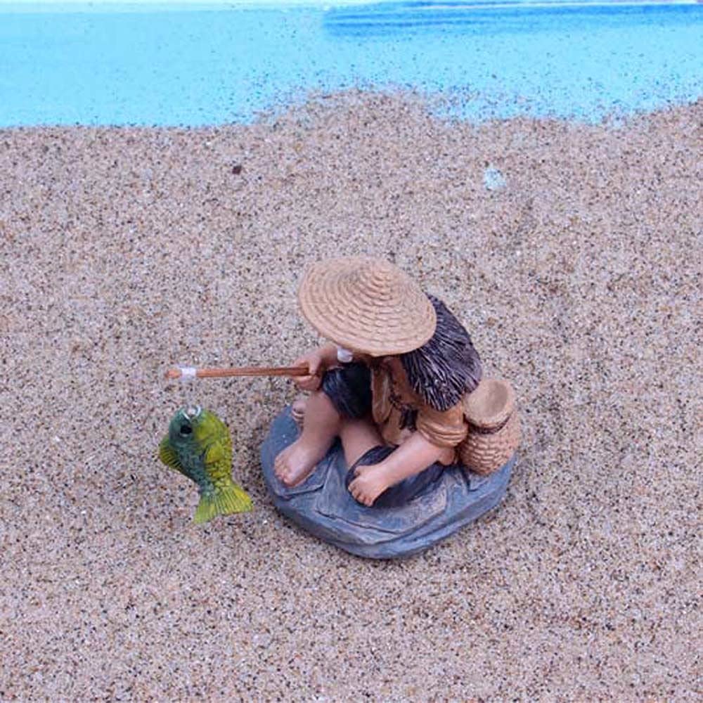 Mini Fisherman Figurines Miniature Resin Fisherman Bonsai Figurine for Fish Tank Bonsai Landscape Fairy Garden Decoration