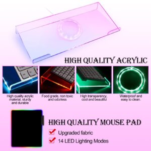 Keyboard Holder Acrylic Computer Keyboard Stand, Gaming Keyboard USB Interface, 366 Kinds RGB LED Clear Backlit Keyboard Tray Riser RGB LED Gaming Mouse Pads 14 Lighting Modes (17 x 6 Inch)