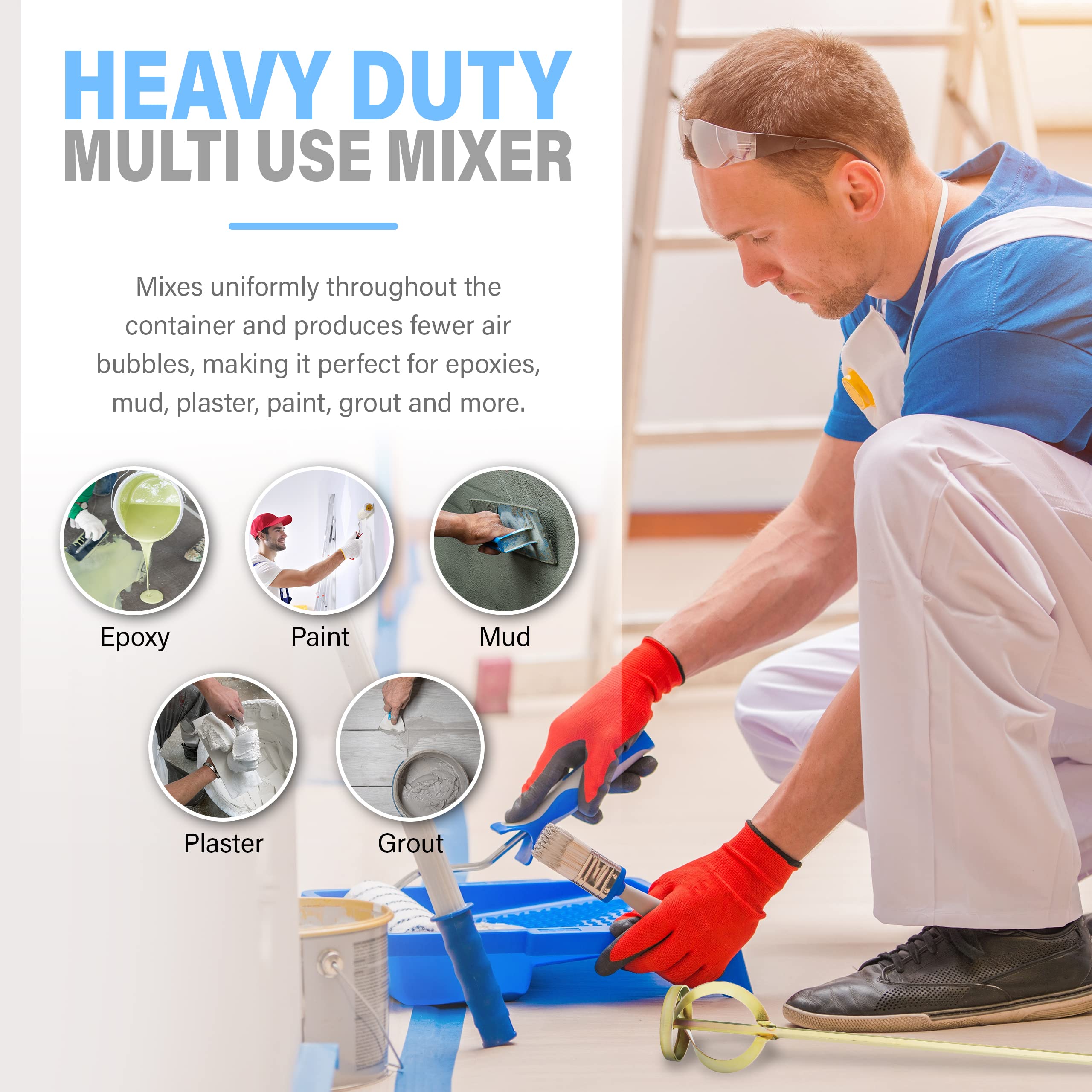 AYZOTEK Paint Mixer for Drill, 1-5 Gallon Bucket, Paint Stirrer for Drill, Zinc Plated, Rust-Free & Easy to Clean, Fits All Standard Drills - For Mixing Paint, Resin, Epoxy & Concrete (Medium Head)