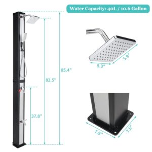 VINGLI 10.6 Gallon Solar Heated Showe with Shower Head, Handheld Showerhead and Foot Shower Tap for Poolside Backyard Beach Pool Spa