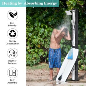 VINGLI 10.6 Gallon Solar Heated Showe with Shower Head, Handheld Showerhead and Foot Shower Tap for Poolside Backyard Beach Pool Spa