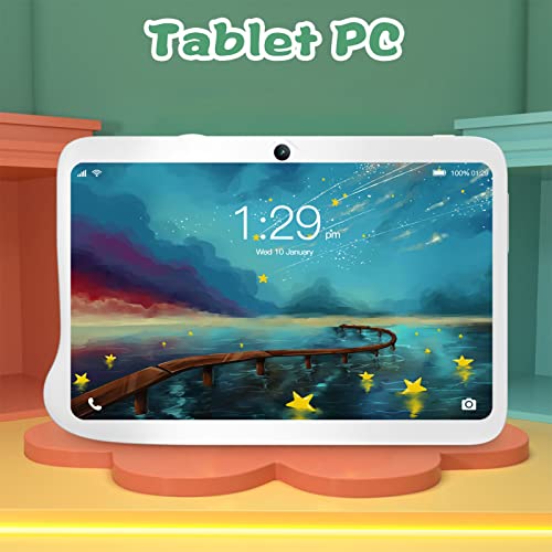 Jiawu 7 Inch Kids Tablet, Android 10.0 Tablets for Kids with Stand, 1960x1080 IPS HD Display, 5+8MP Camera 4GB RAM 32GB Storage Tablet, 5000mAh Battery, 2.4G 5G WiFi, Bluetooth 5.0 (White)