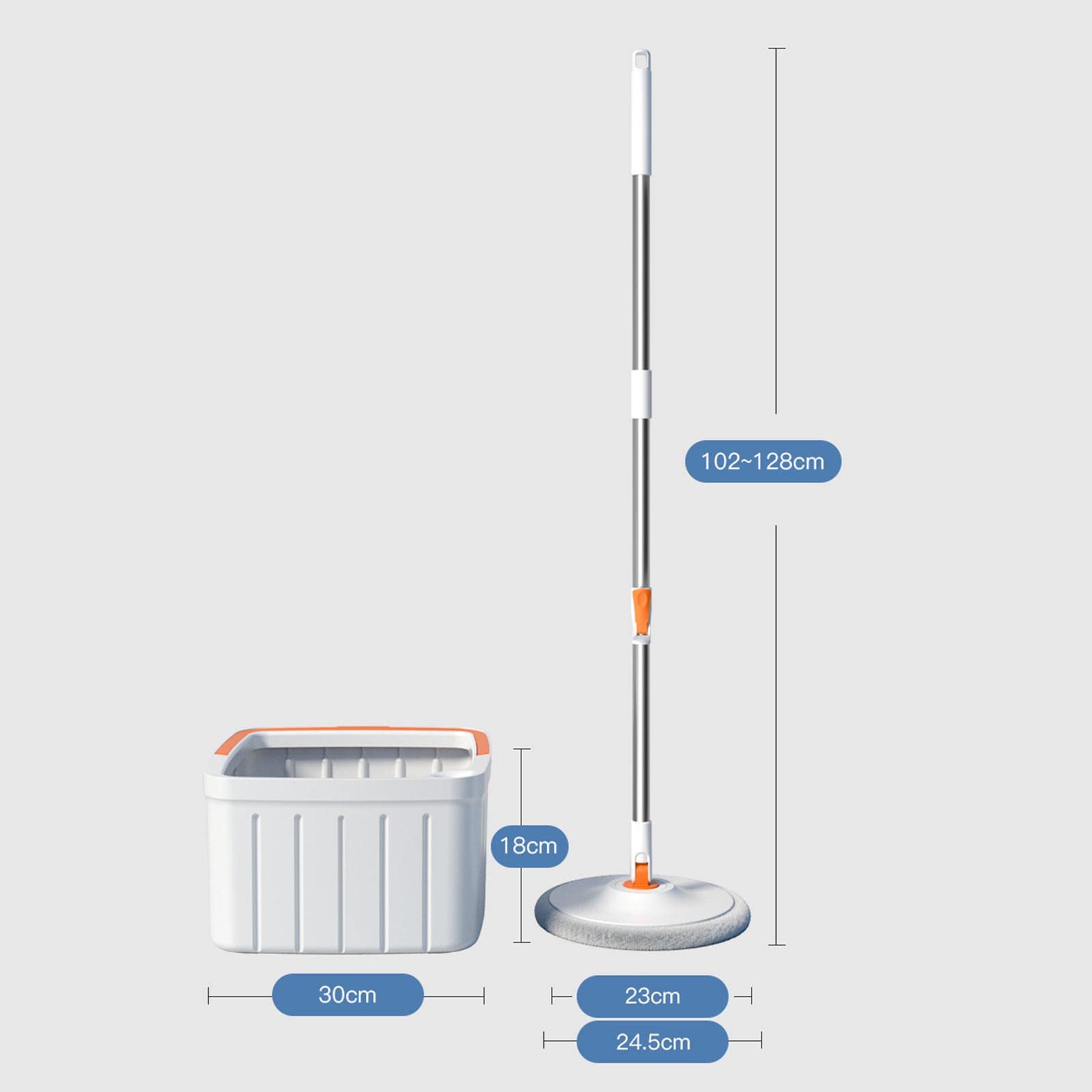 ＫＬＫＣＭＳ Rotatable Round Flat Floor Mop Bucket Set Rotating Mop Durable Telescopic Mop Handle Extends from 102cm to 128cm for Hardwood Professional, with 4 Pads