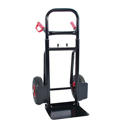 Dolly Cart, 10" Rubber Wheels Heavy Duty Manual Truck with Double Handles Hand Truck Steel Trolley Lifting 330 lb for Moving/Warehouse/Garden/Grocery - Black+Red