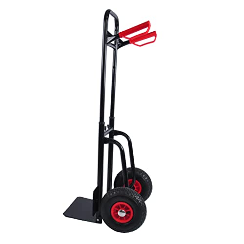 Dolly Cart, 10" Rubber Wheels Heavy Duty Manual Truck with Double Handles Hand Truck Steel Trolley Lifting 330 lb for Moving/Warehouse/Garden/Grocery - Black+Red