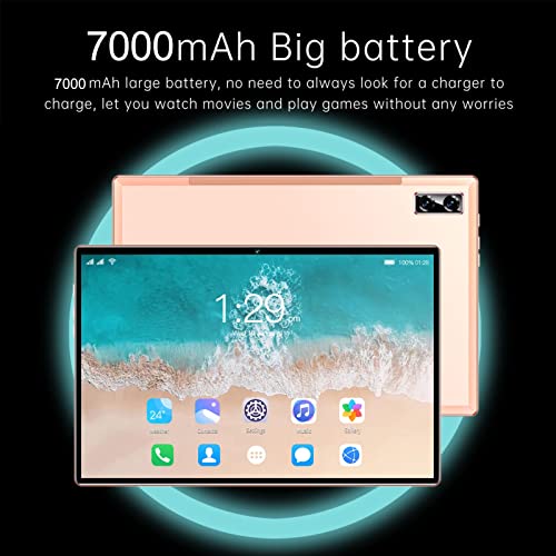 Tablet PC, Call Support 6G RAM 256G ROM 10 Inch Tablet 100-240V 5G WiFi Dual Band 10 Inch IPS Screen (Gold)