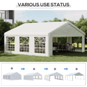 Outsunny 20' x 20' Heavy Duty Party Tent & Carport with Removable Sidewalls and Double Doors, Large Canopy Tent, Sun Shade Shelter, for Parties, Wedding, Outdoor Events, BBQ, White