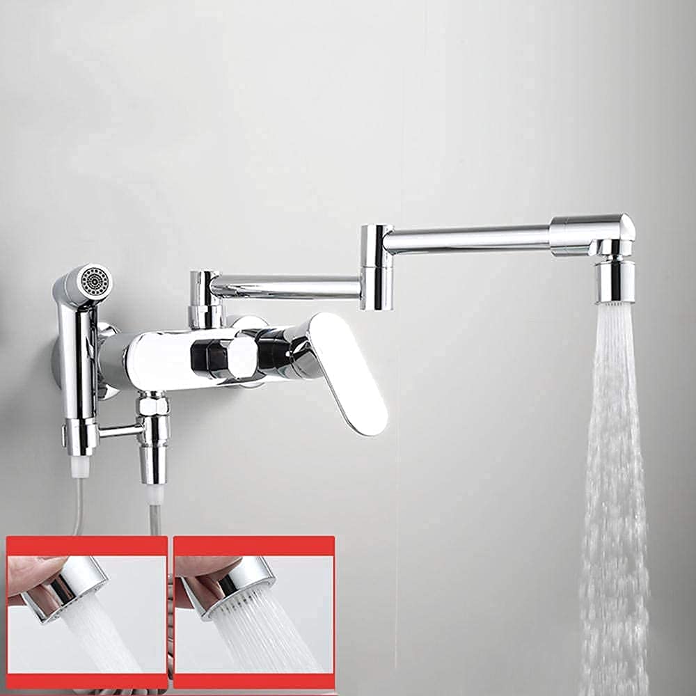 Mixer Taps for Kitchen Pot Filler Wall Mounted,Hot and Cold Single Handle Universal Multi-Function,Kitchen Faucet Kitchen Sinks Mixer Tap-Chrome-C