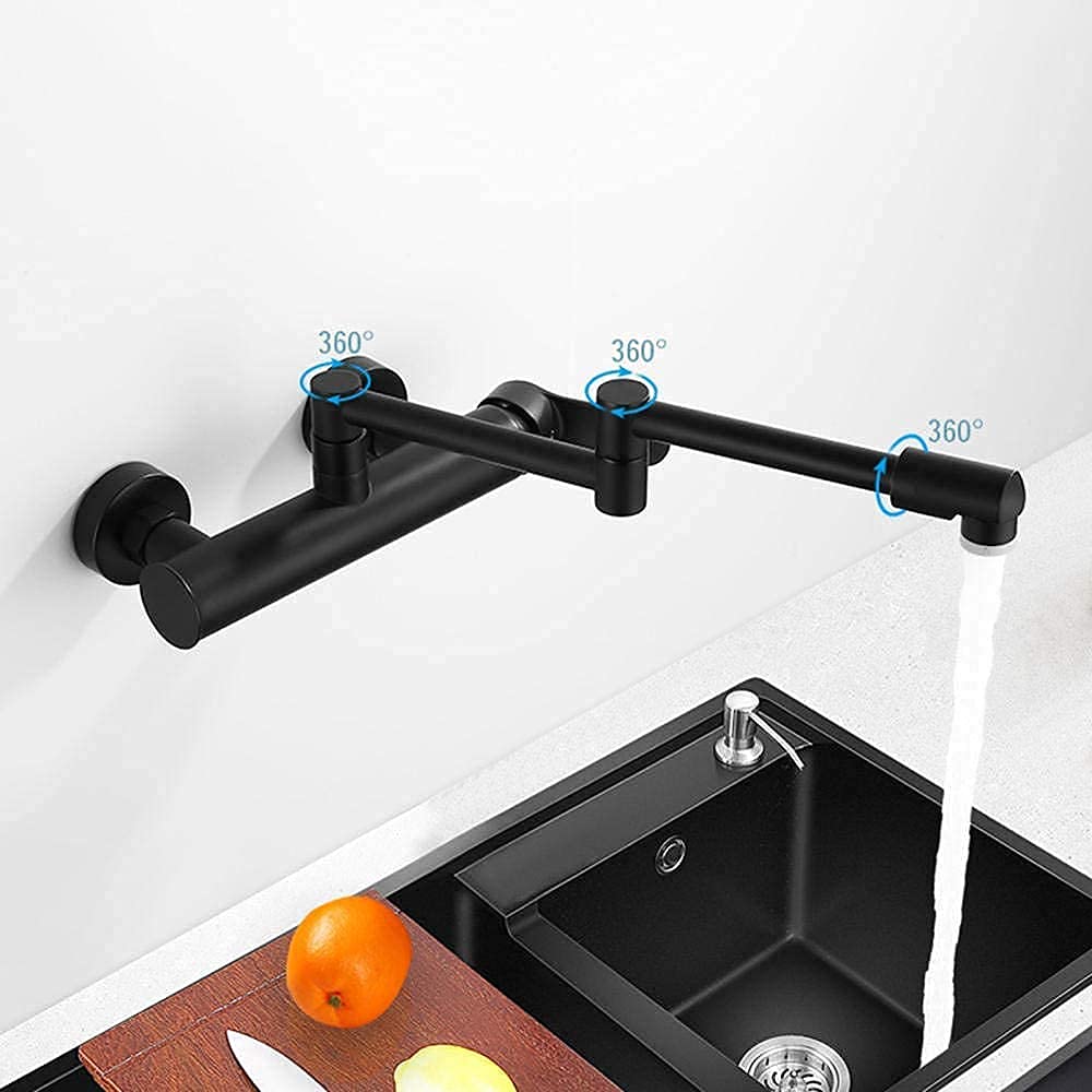 Mixer Taps for Kitchen Pot Filler Wall Mounted,Hot and Cold Single Handle Universal Multifunctional Extension,Kitchen Faucet Kitchen Sinks Mixer Tap-Black-A