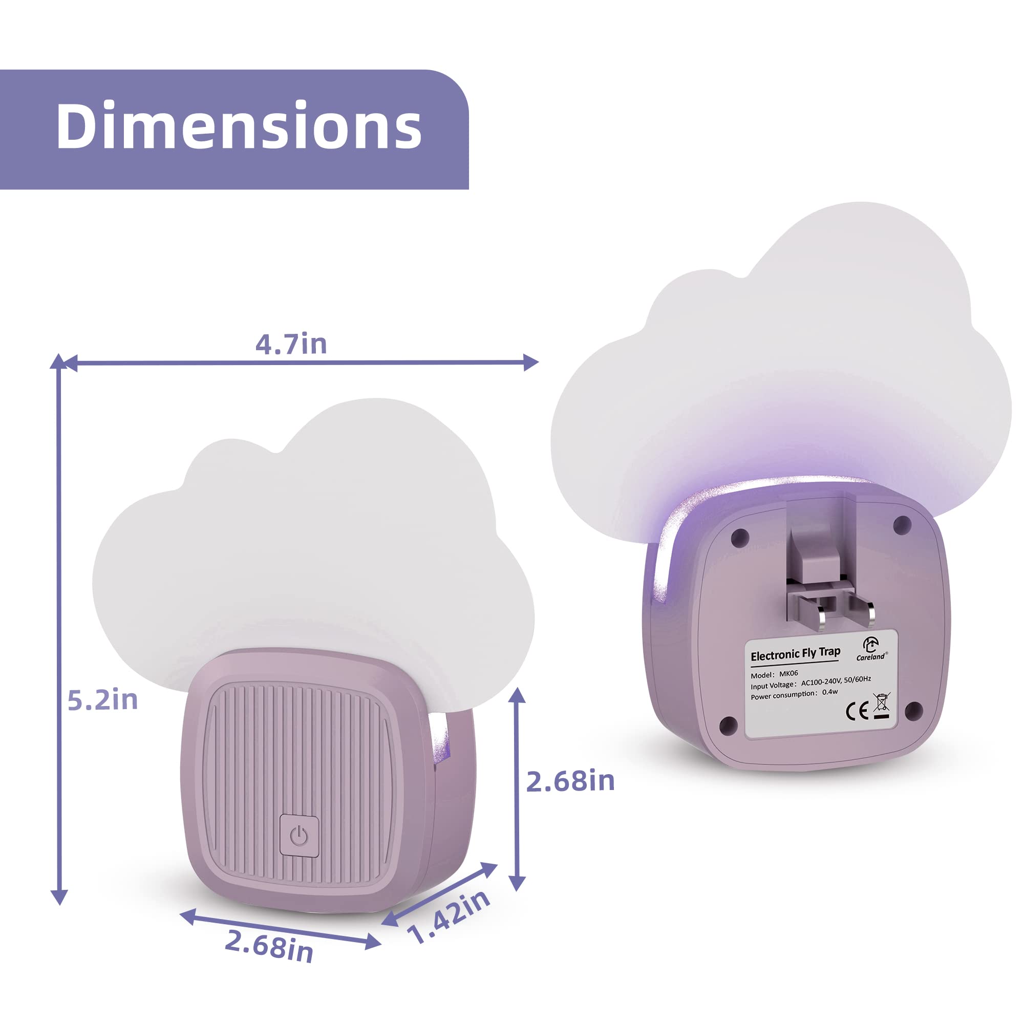 Careland Plug in Fly Traps for Indoors Electric Flying Insect Trap Gnat Killer for Home - Catch Fruit Flies, Mosquitoes, Gnats, Moths & Other Insects with UV Light and Sticky Board (Purple 2pack)