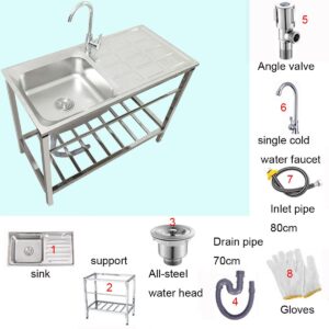 ENLLY Commercial Kitchen Sink, 29.5" L × 15.7" W × 30" H Single Bowl Stainless Steel Sink Utility Prep Washing Hand Basin for Yard Office Laundry Camping Restaurant, 1 Compartment