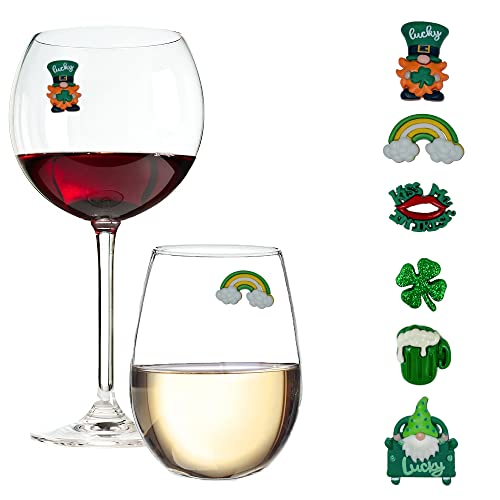 St. Patricks Day Gnome Wine Glass Charms - 6 Magnetic Drink Markers for your St. Pats Party