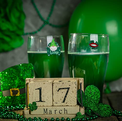 St. Patricks Day Gnome Wine Glass Charms - 6 Magnetic Drink Markers for your St. Pats Party