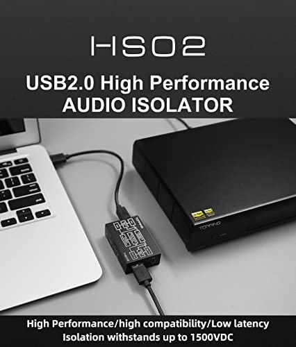 KGUSS Topping HS02 USB2.0 Audio Isolator withstands up to 1500VDC, USB-B and Type-C Input, USB-A and Type-C Output, Compatible with PCM32bit 768kHz DSD512