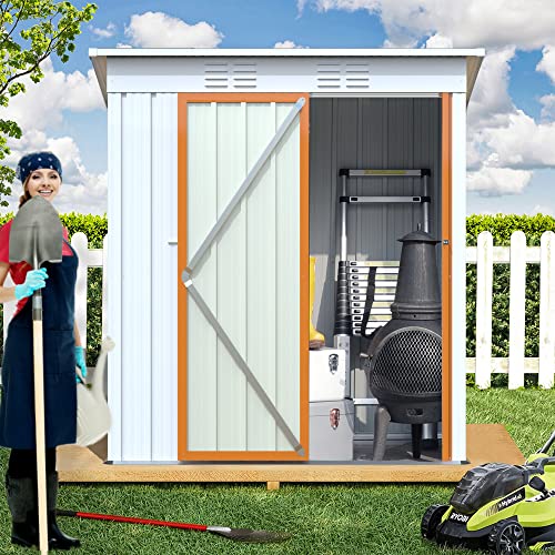 Morhome Sheds & Outdoor Storage, 5x3 FT Outdoor Storage Shed, Outdoor Shed Garden Shed Tool Shed with Lockable Door for Garden Backyard Patio,White+offee