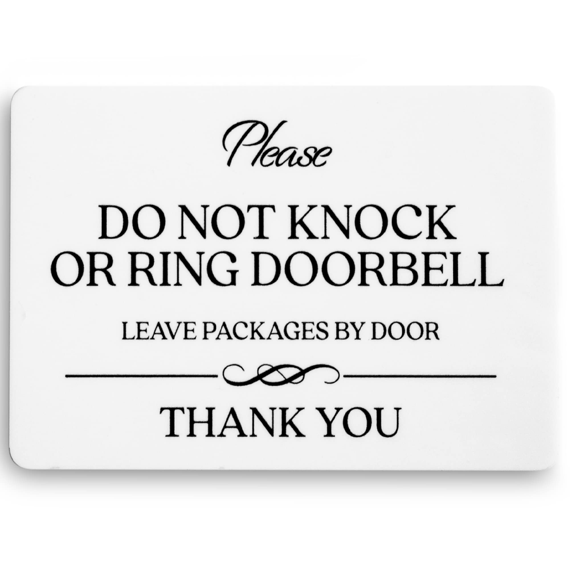 Do Not Knock or Ring Doorbell Sign (White Acrylic 5 x 3.5 in) - Please Do Not Ring Doorbell Sign - Dont Ring Doorbell Sign - Do Not Knock Sign - No Soliciting Sign for House Door - No Solicitors Sign