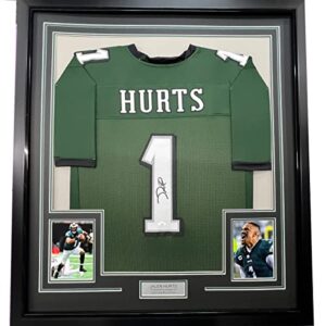 framed autographed/signed jalen hurts 33x42#1 philadelphia green football jersey jsa coa