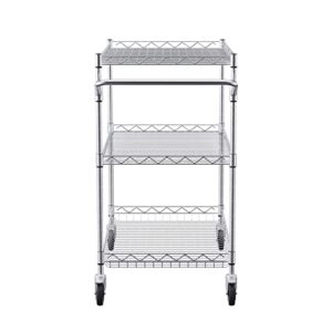 VEVOR Kitchen Utility Cart, 3 Tiers, Wire Rolling Cart with 661 LBS Capacity, Steel Service Cart on Wheels, Metal Storage Trolley with 80 mm Deep Basket Curved Handle 6 Hooks, NSF Listed