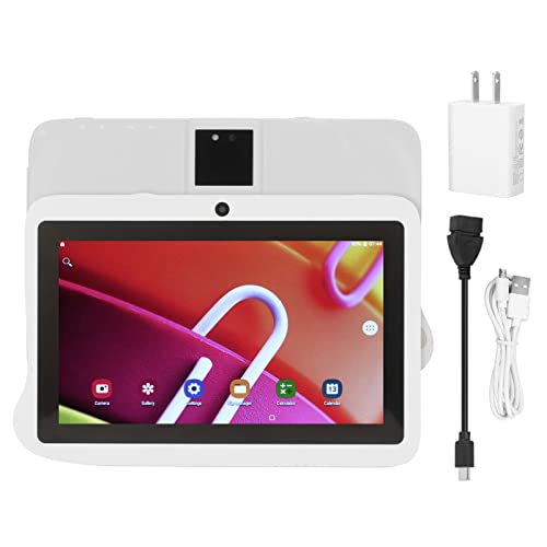 soobu Tablet, 7in Kids Tablet Large Storage Capacity IPS HD Display 5GWifi Dual Band White for Reading (White)