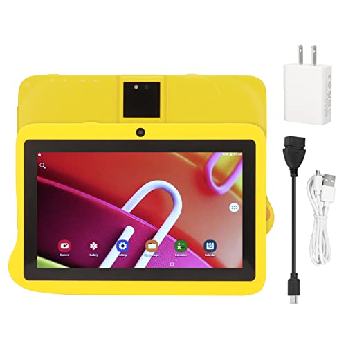 soobu Kids Tablet, 4GB 128G HD Tablet LED Screen Front 2MP Rear 5MP 100-240V for Android 10 for Reading (Yellow)