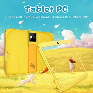 soobu Kids Tablet, 4GB 128G HD Tablet LED Screen Front 2MP Rear 5MP 100-240V for Android 10 for Reading (Yellow)