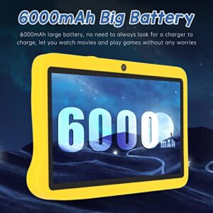 soobu Kids Tablet, 4GB 128G HD Tablet LED Screen Front 2MP Rear 5MP 100-240V for Android 10 for Reading (Yellow)