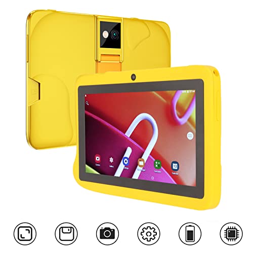 soobu Kids Tablet, 4GB 128G HD Tablet LED Screen Front 2MP Rear 5MP 100-240V for Android 10 for Reading (Yellow)