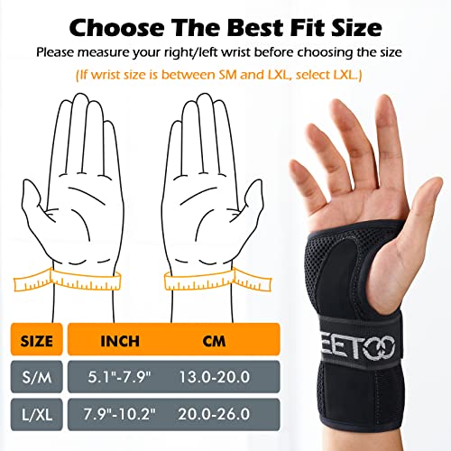 FREETOO Wrist Brace for Carpal Tunnel Relief Night Support with Soft Pad, Hand Brace with 3 Stays for Women Men Work, Adjustable Wrist Splint Fit Left Right Hand for Arthritis, Tendonitis(Left, S/M)