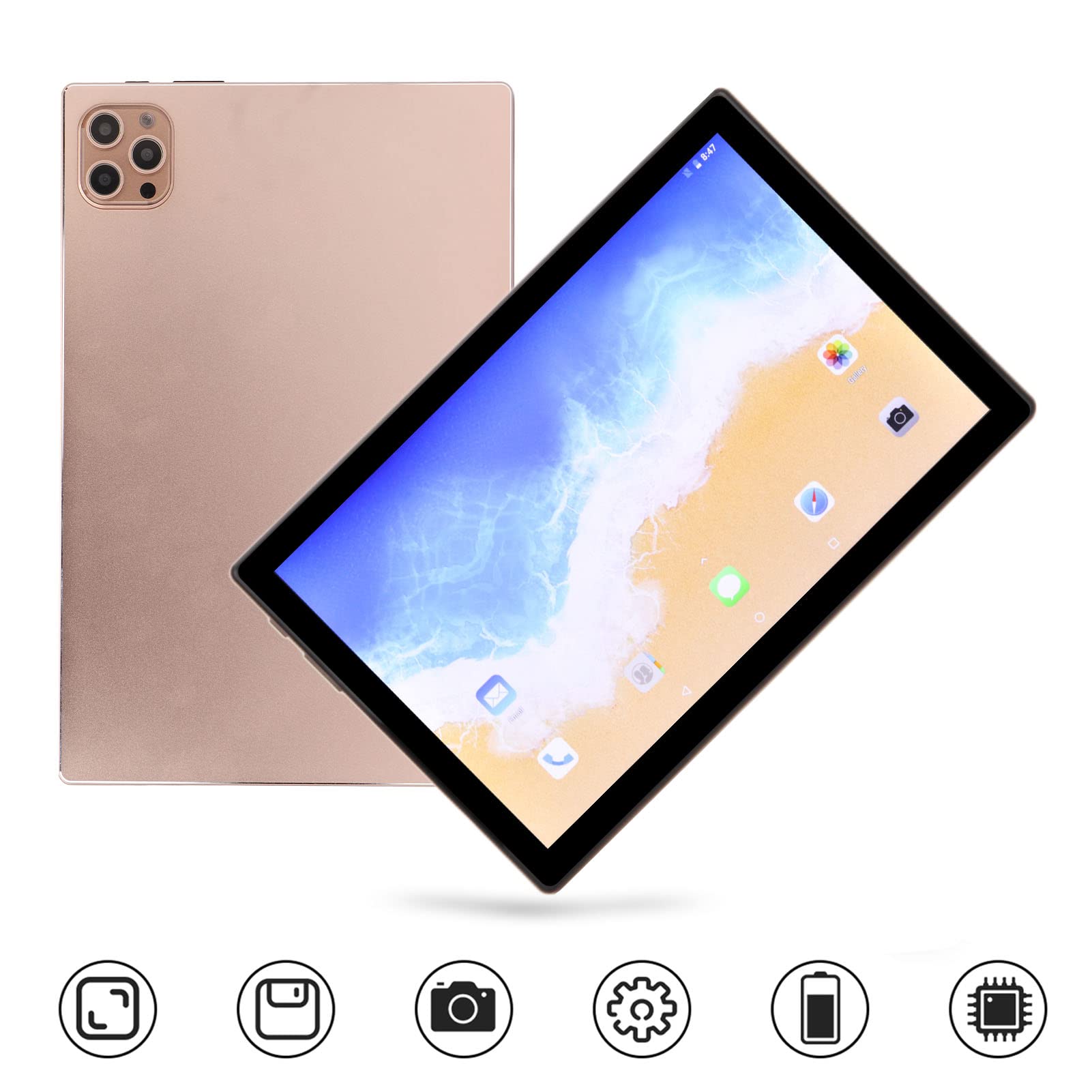 Zopsc 10.1in HD Tablet for Android - WiFi 4G LTE Dual SIM Calling Tablet Dual Standby 3200x1440 8MP+13MP 10GB+256GB 8800mAh MTK6889. (Gold)