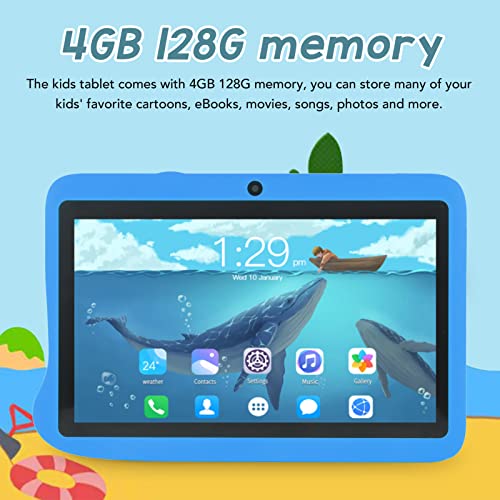 Naroote Reading Tablet, Octa Core CPU Blue 6000mAh 7 Inch Tablet 4GB RAM 128GB ROM for Education (Blue)