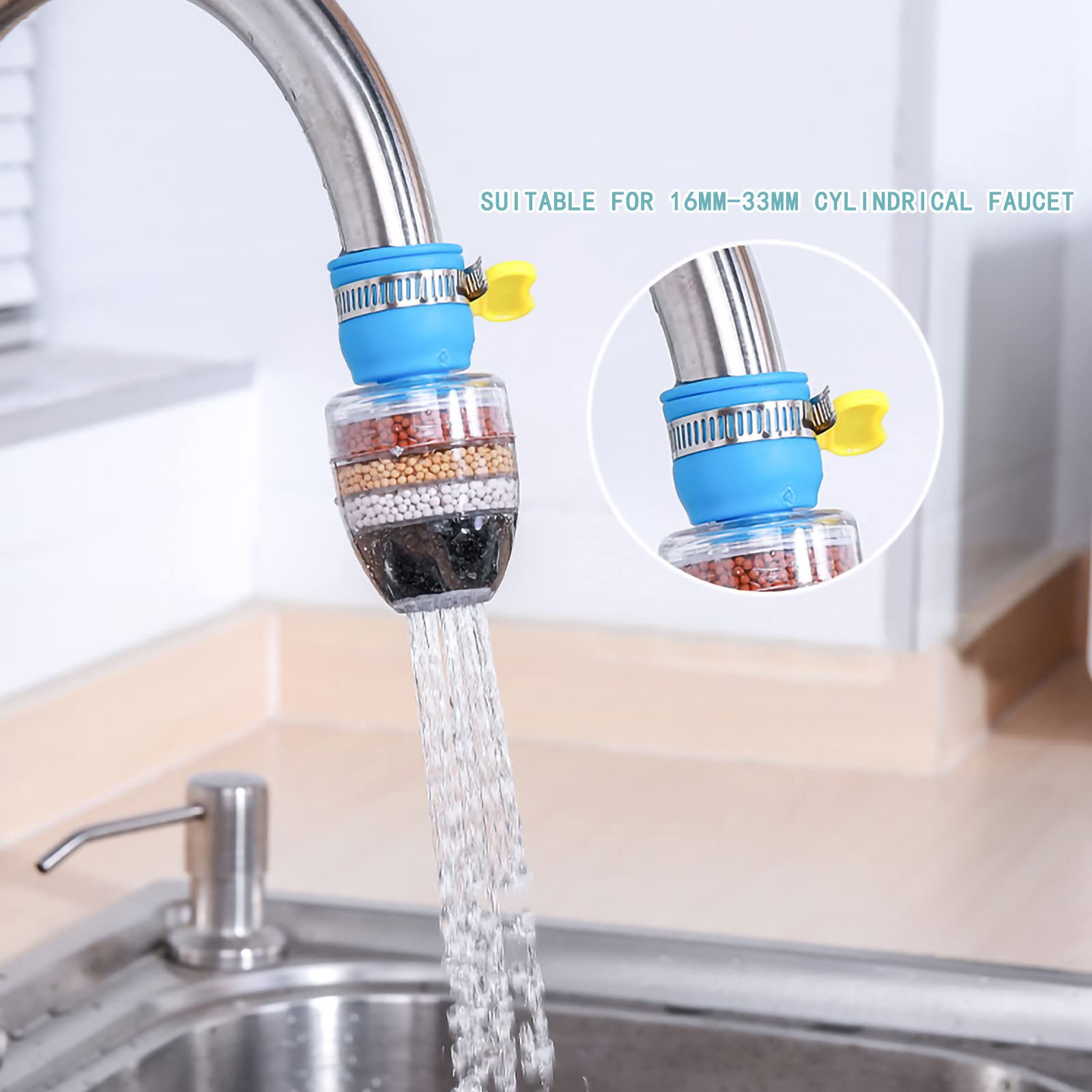 Faucet Water Filter Faucet Mount Filters Purifier, Splash-Proof & Water-Saving, Kitchen Tap Filtration Activated Carbon - Removes Heavy Metals & Hard Water for Home/Kitchen/Bathroom 1pc