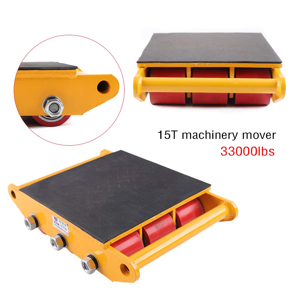 Machinery Mover, 15T Machinery Skate Dolly, 33000lbs Machinery Moving Skate, Machinery Mover Skate w/ 9 Rollers & Reinforced Large Nuts, Heavy Duty Industrial Moving Equipment