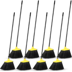 nuenen 8 pack brooms heavy duty commercial broom bulk indoor outdoor broom with long handle for courtyard garage garden lobby mall market floor home kitchen office (yellow)