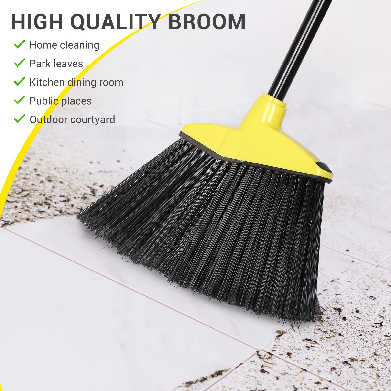 Nuenen 8 Pack Brooms Heavy Duty Commercial Broom Bulk Indoor Outdoor Broom with Long Handle for Courtyard Garage Garden Lobby Mall Market Floor Home Kitchen Office (Yellow)