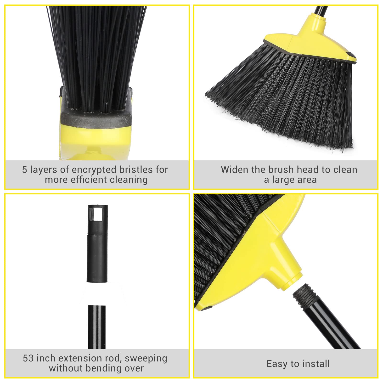 Nuenen 8 Pack Brooms Heavy Duty Commercial Broom Bulk Indoor Outdoor Broom with Long Handle for Courtyard Garage Garden Lobby Mall Market Floor Home Kitchen Office (Yellow)